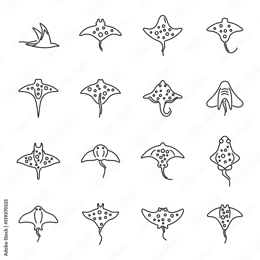Stingray icons set outline vector. Ocean fish Stock Vector | Adobe Stock