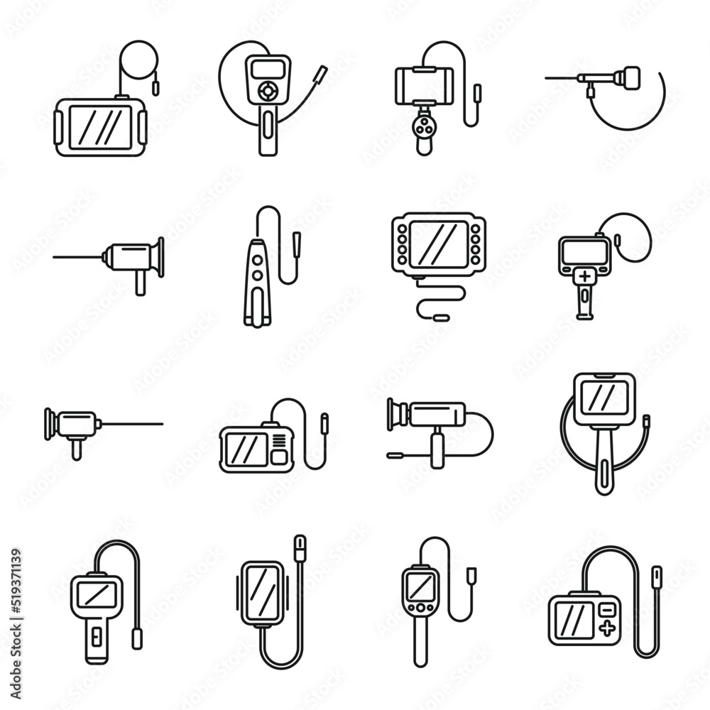 Poster Endoscope icons set outline vector. Digestive gastric – Wall Art ...