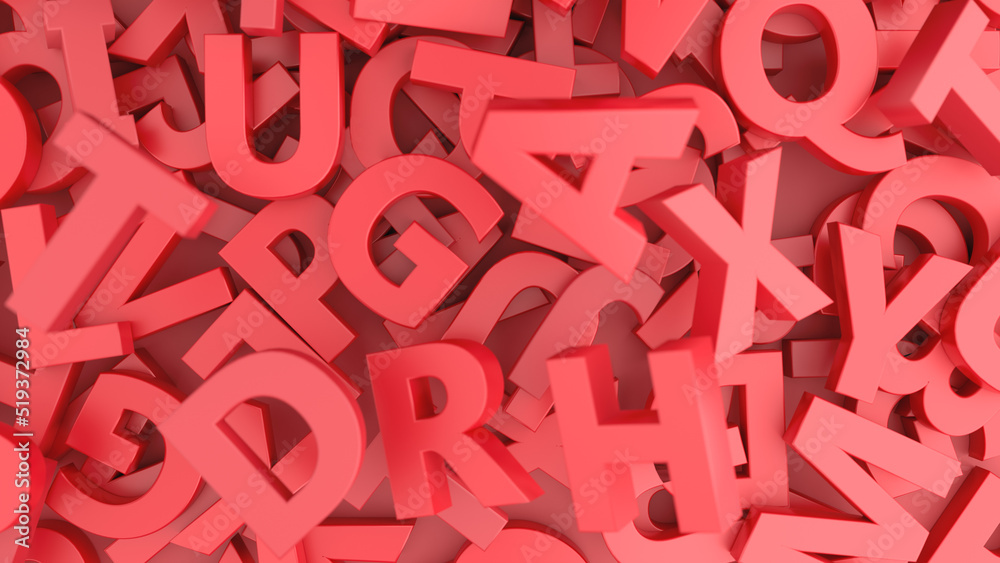 Pile of red 3d alphabet letters on a red background, flat. Stock ...