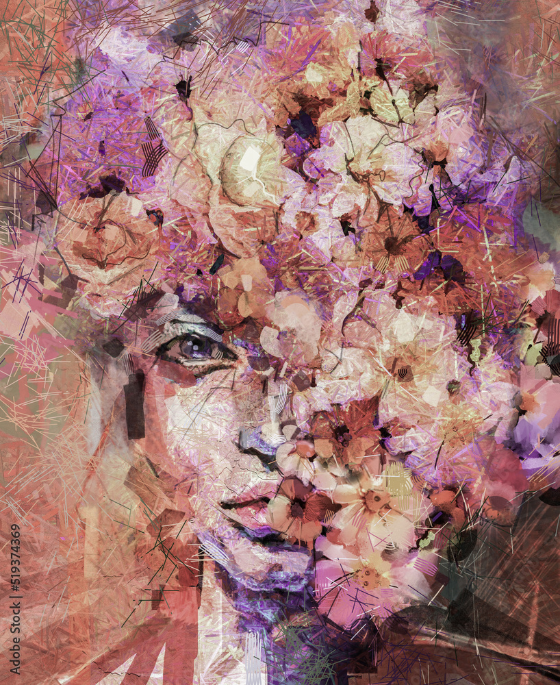 Abstract color paint a portrait in oil painting. Modern art, Portrait ...