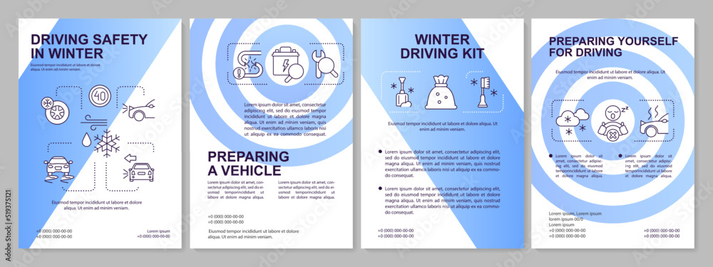Wintertime driving safety rules blue brochure template. Leaflet design ...