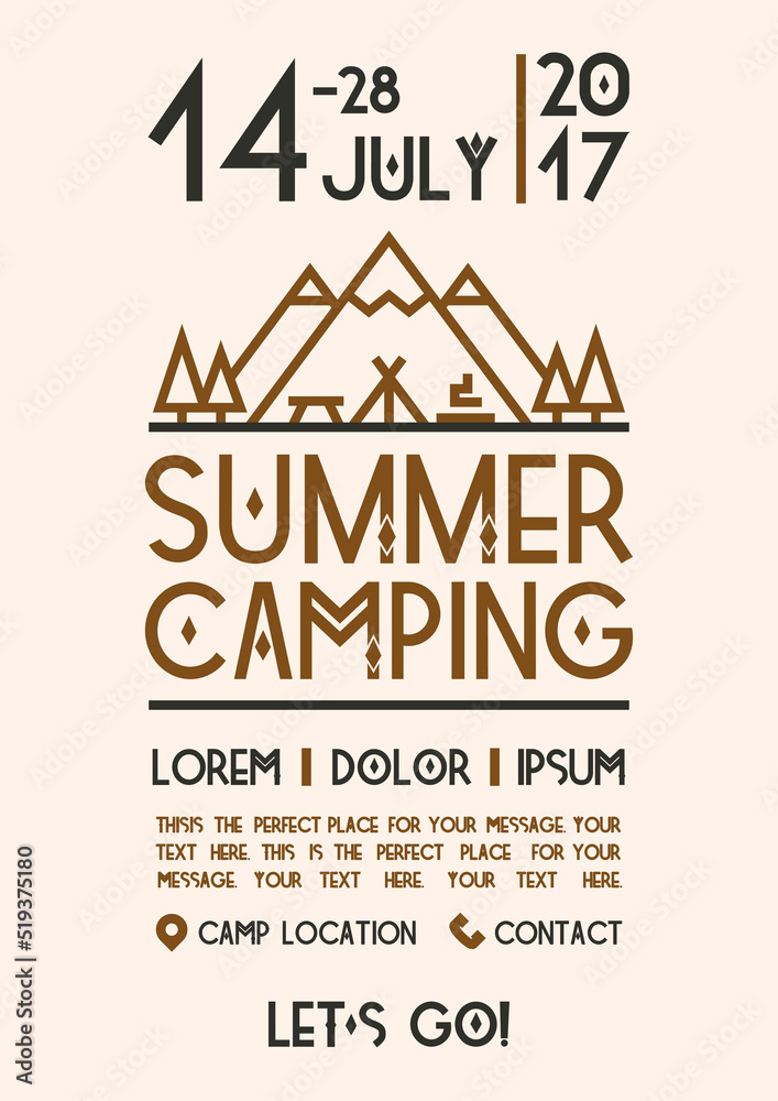 Summer camping poster with nature landscape consisting of mountains ...