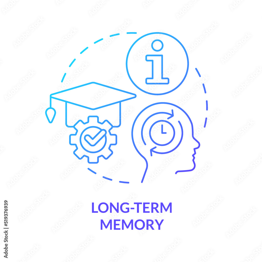 Long-term memory blue gradient concept icon. Effective knowledge ...