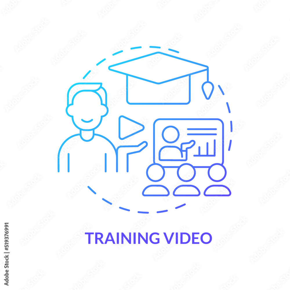 Training video blue gradient concept icon. Microlearning video example ...
