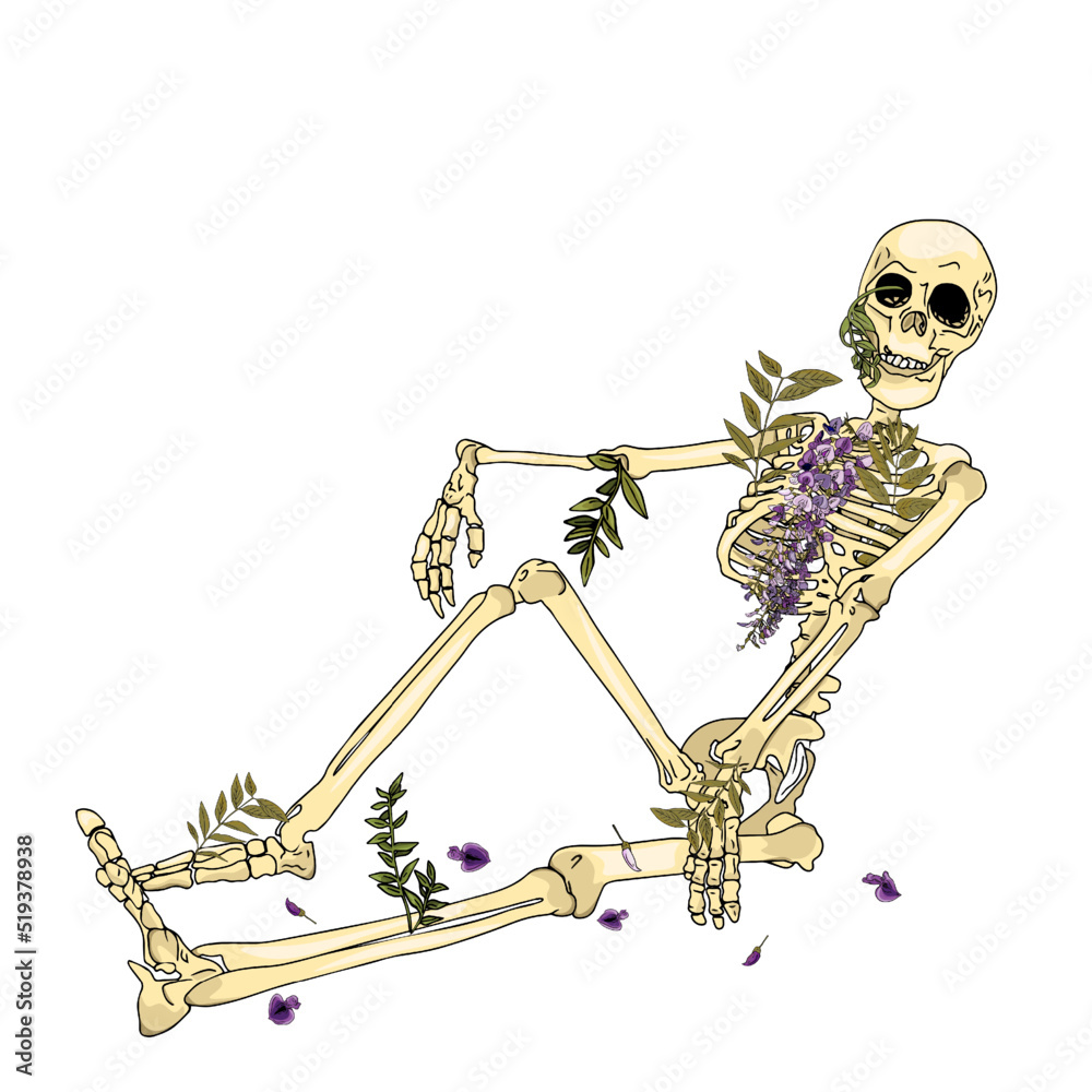 Isolated vector illustration of human skeleton in plants. Eco ...