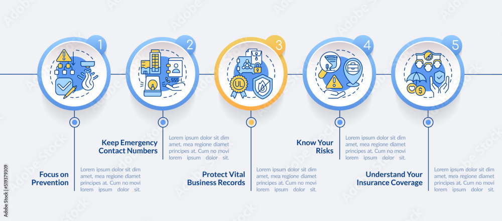 Emergency preparedness for business circle infographic template. Data ...