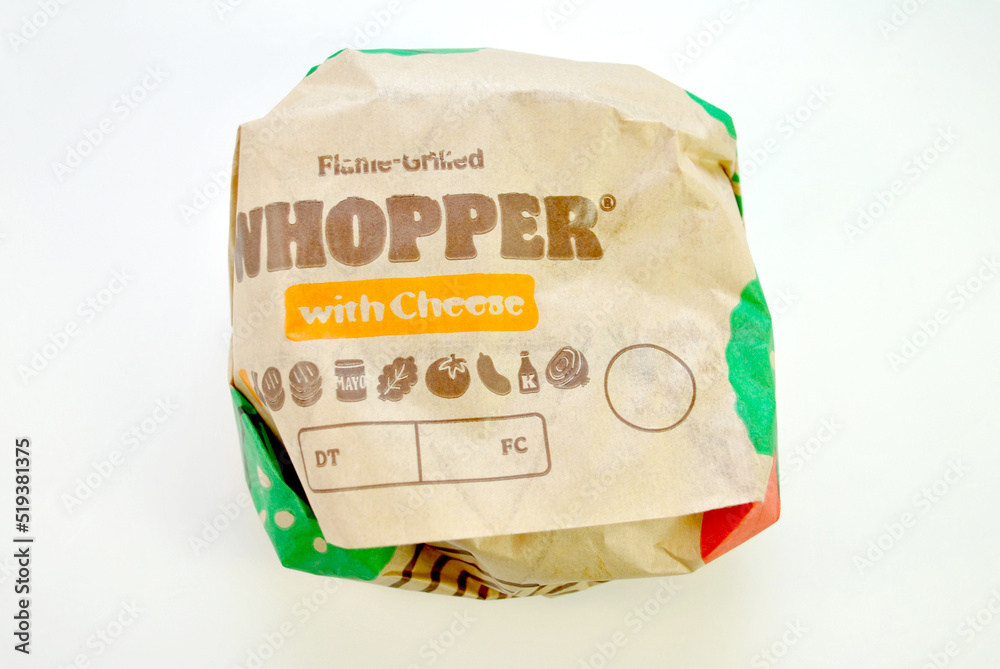 Top View of a Burger King Whopper Isolated Over a White Background ...