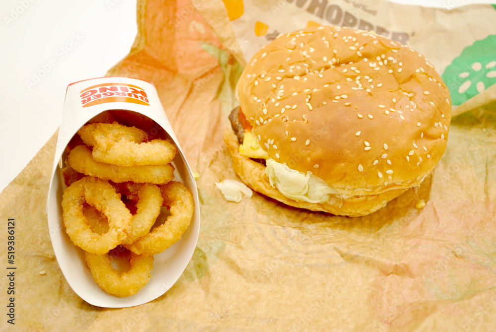 Burger King Onion Rings & Whopper Take-Out Meal - July 13, 2022, Stock ...