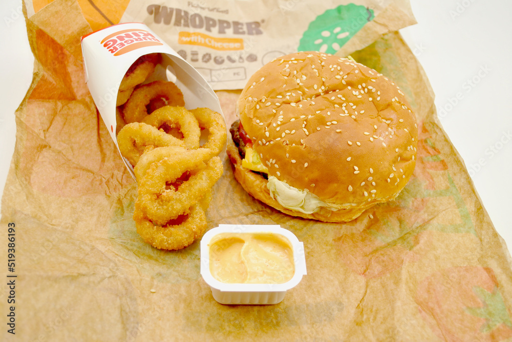 Burger King Onion Rings & Whopper Take-Out Meal - July 13, 2022, Stock ...
