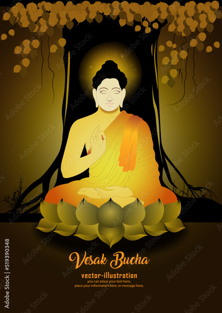 Buddha statue sit on lotus flower under the bodhi tree shadow religion ...
