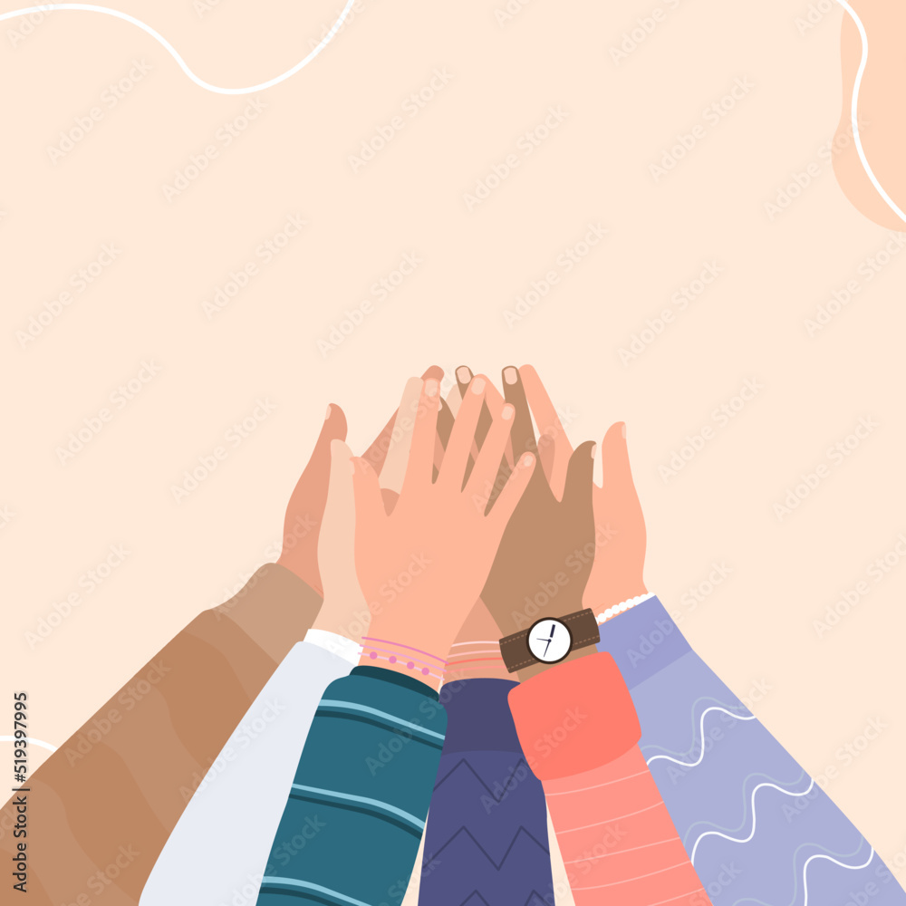 Social diversity concept, Hands up of different types of skins design ...