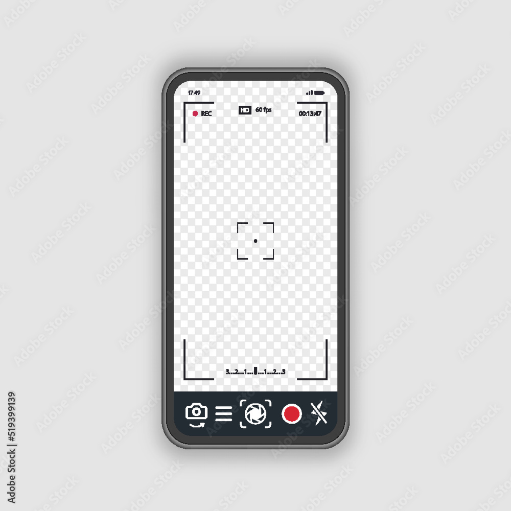 Mobile phone with record frame camera concept. Viewfinder template ...