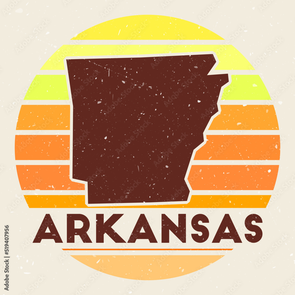 Arkansas logo. Sign with the map of us state and colored stripes ...