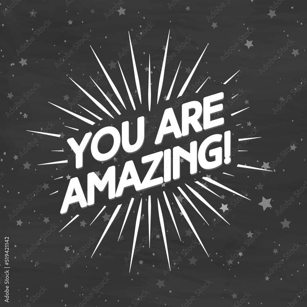 You are amazing label with sunburst on magic stars background. Vector ...
