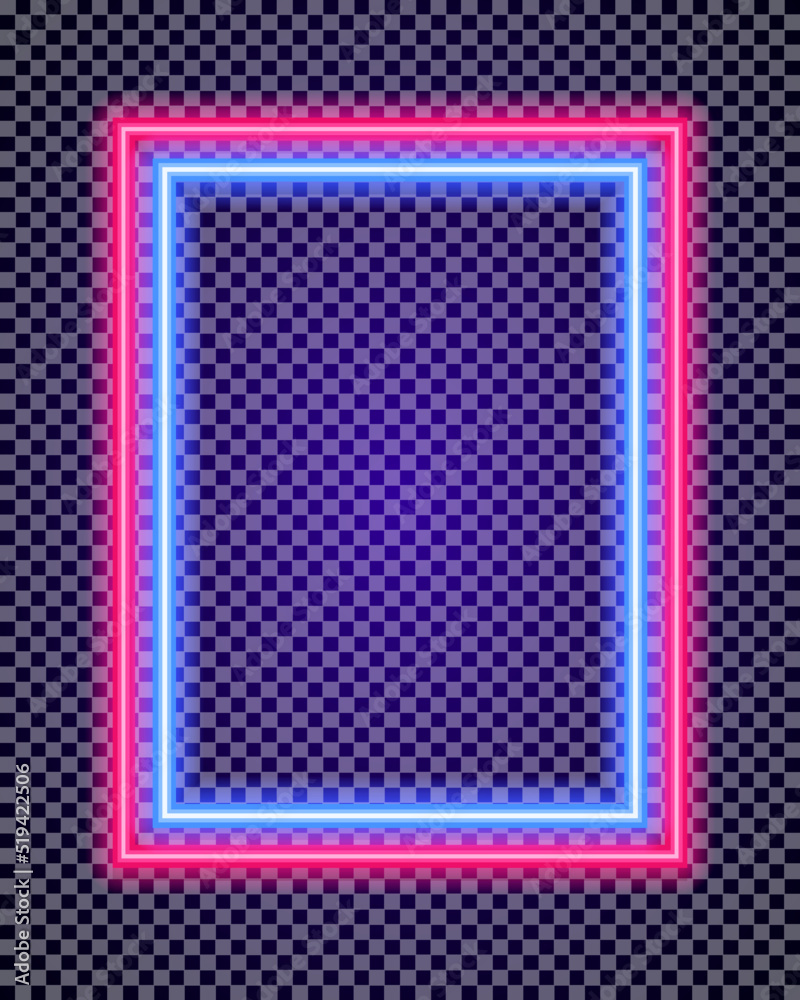 Vector neon vertical frame red cyan color on transparent background for ...