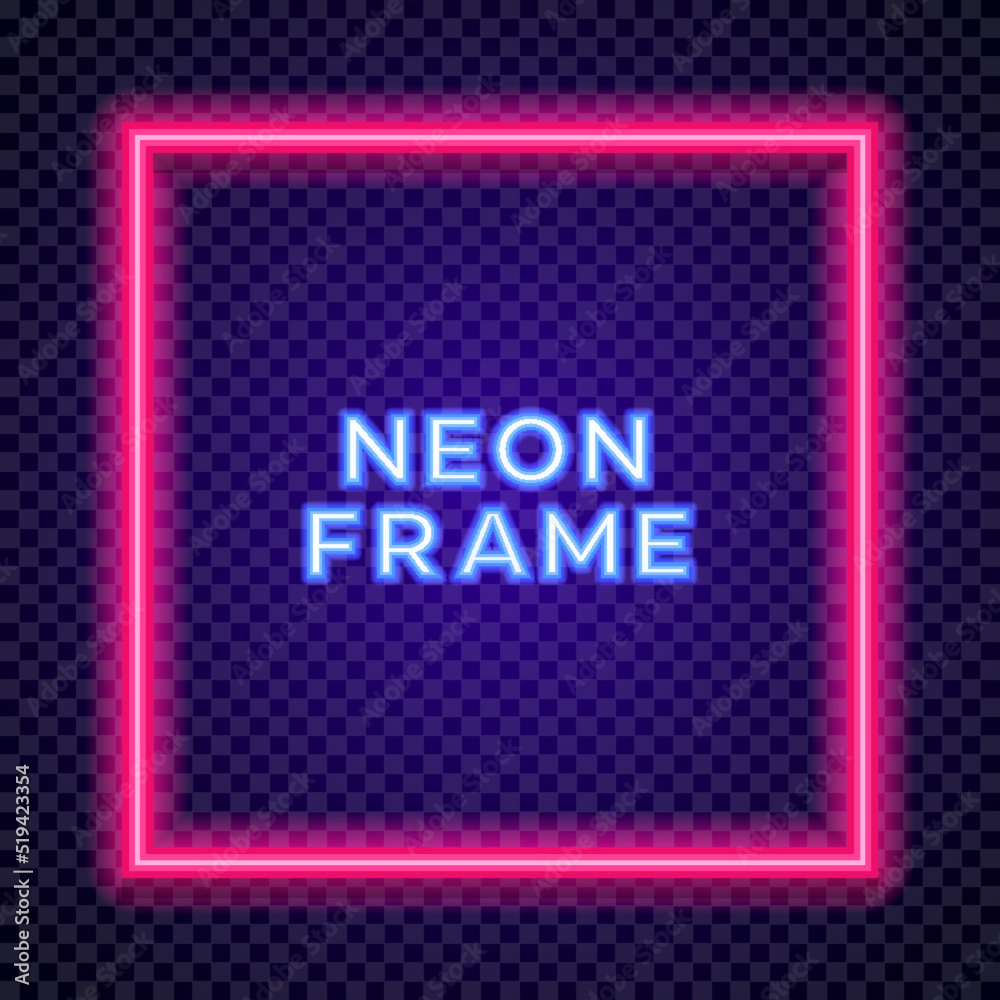 Vector square neon frame on transparent background for poster party ...