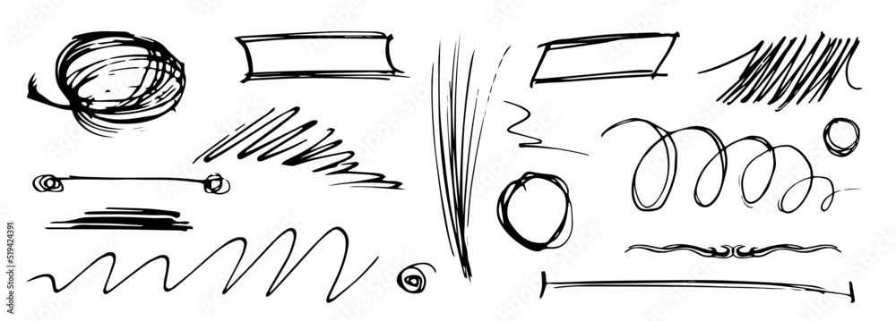 Pencil hatching in vector. Black and white hatching of geometric shapes ...