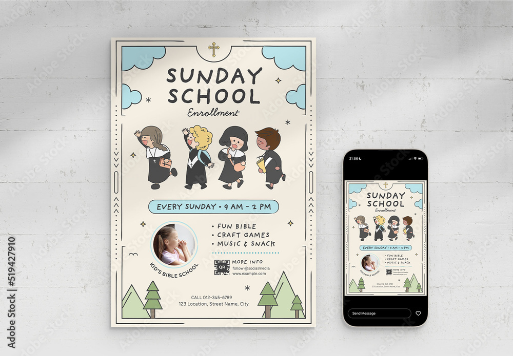 Christian Church Bible Study Sunday School Flyer Poster Layout Stock ...