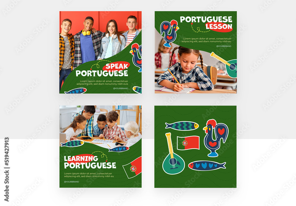 Portuguese Theme Social Media Banners and Illustrations Stock Template ...