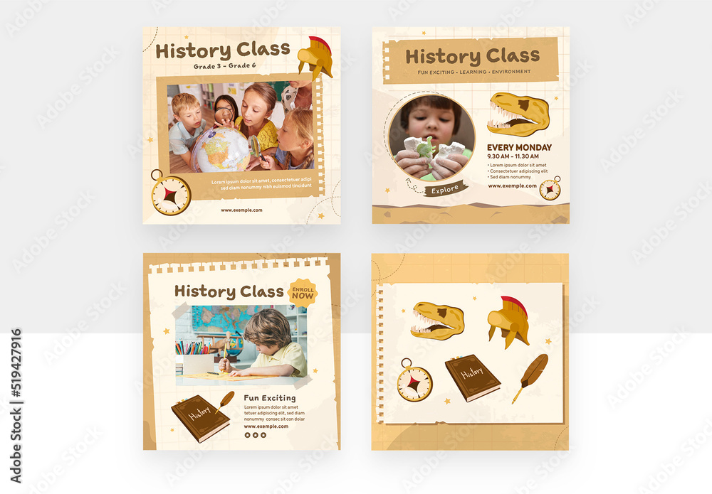 History Class School Social Media Banners Stock Template | Adobe Stock