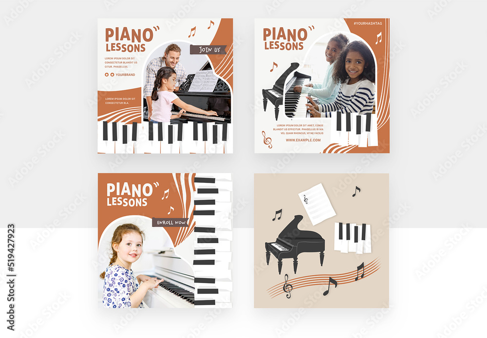 Piano Lesson Music School Social Media Banners & Illustrations Stock ...