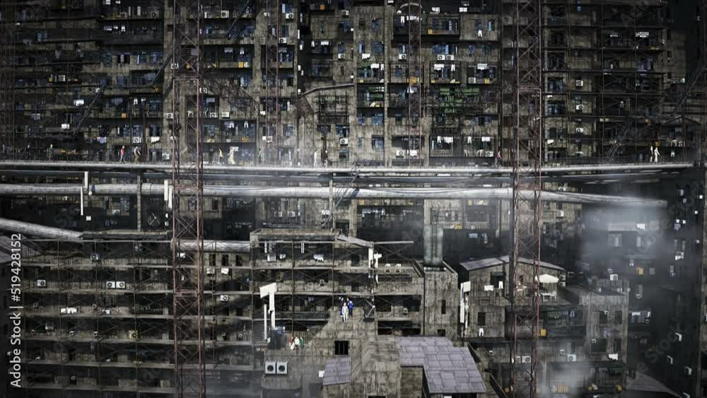 Apocalyptic city build. Overpopulation problem. Realistic 4k animation ...
