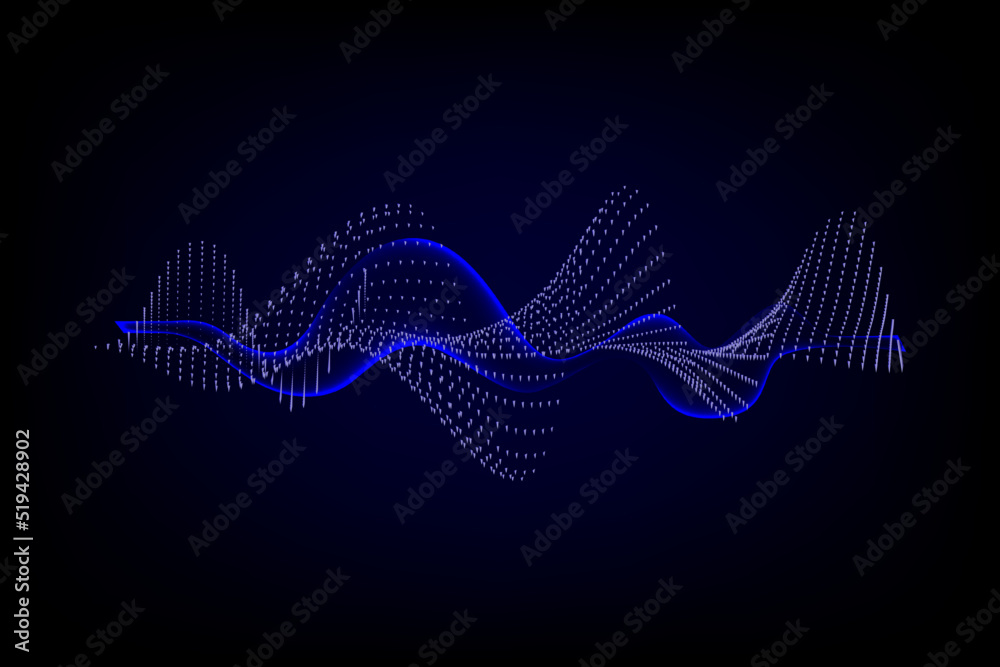 Sound wave illustration on a dark background. Abstract blue digital ...