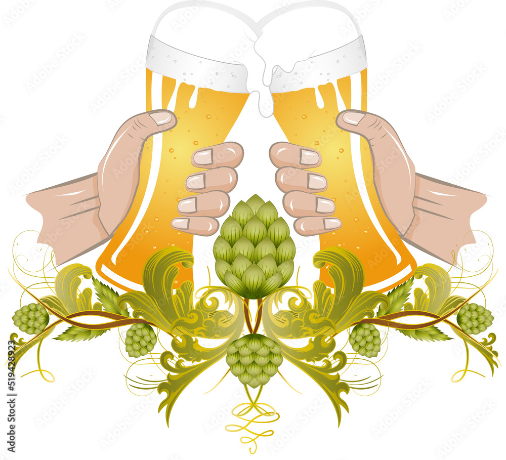 zwei gefüllte Biergläser Zum Anstoßen Prost Stock-Illustration | Adobe ...