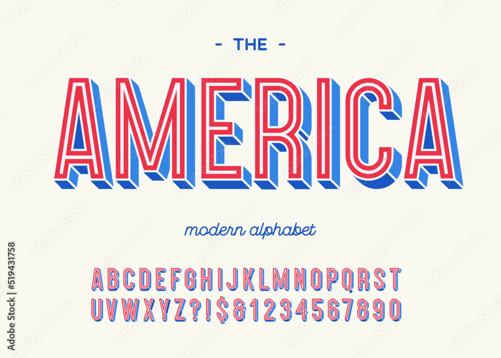 America modern alphabet 3d typography colorful style for decoration ...