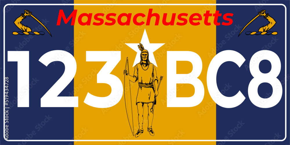 Vehicle license plates marking in Massachusetts in United States of ...