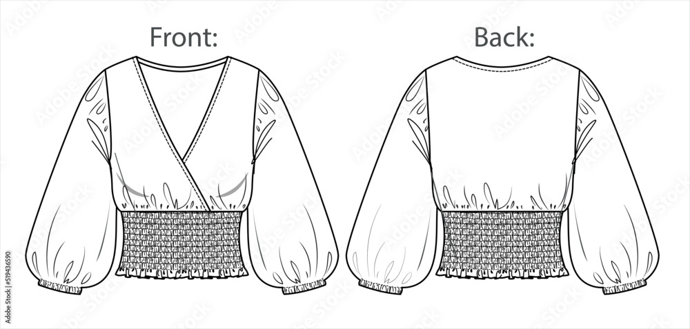 Poster Vector long sleeved boho style wrap top fashion CAD, woman v ...