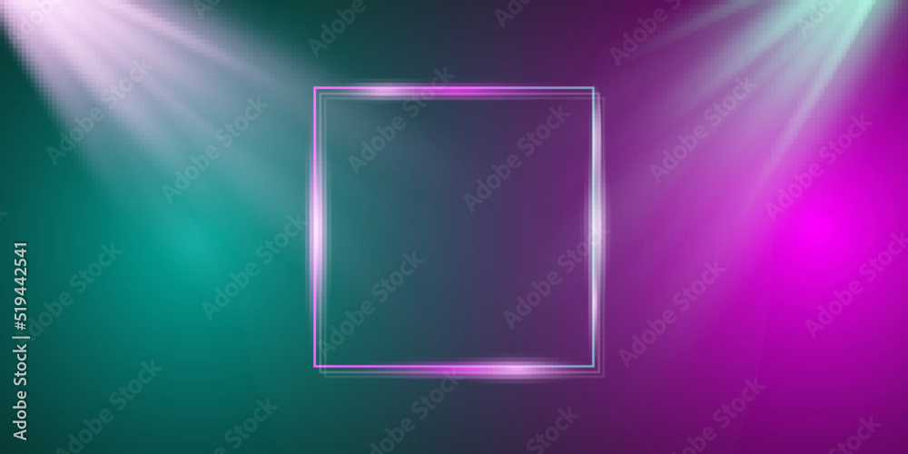 Neon double square frame with shining effects and sparkles on dark ...