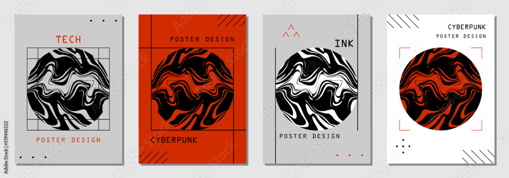 Set of abstract posters in cyberpunk style for your banner, flyer or ...