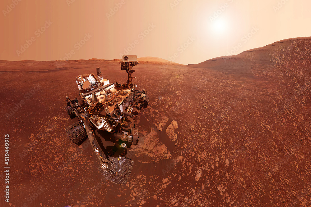 Mars rover on the surface of the planet Mars. Elements of this image ...