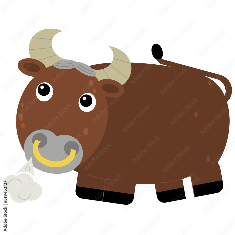 Cartoon scene bull is standing looking and smiling illustration Stock ...