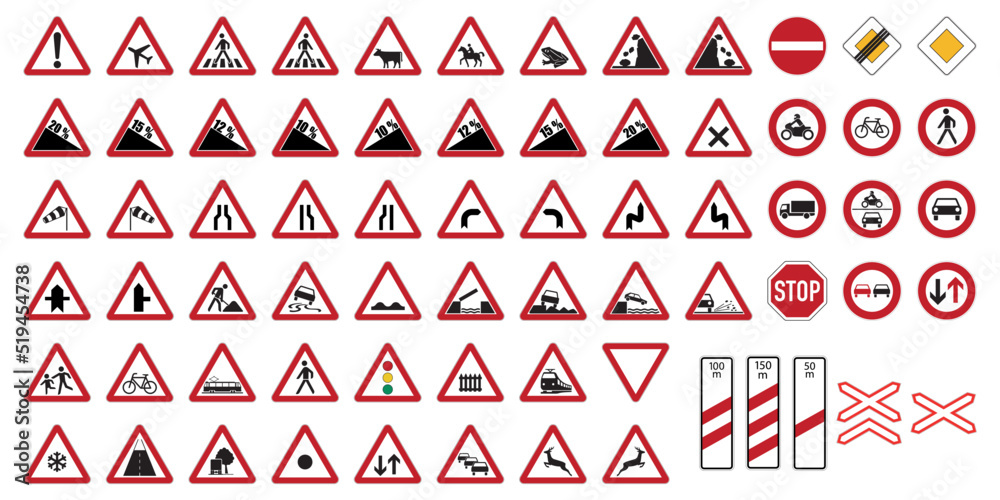 Set of international road signs isolated on white background ...