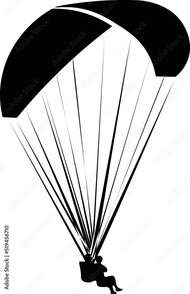 Black and White Cartoon Illustration Vector of a Tandem Paraglider ...