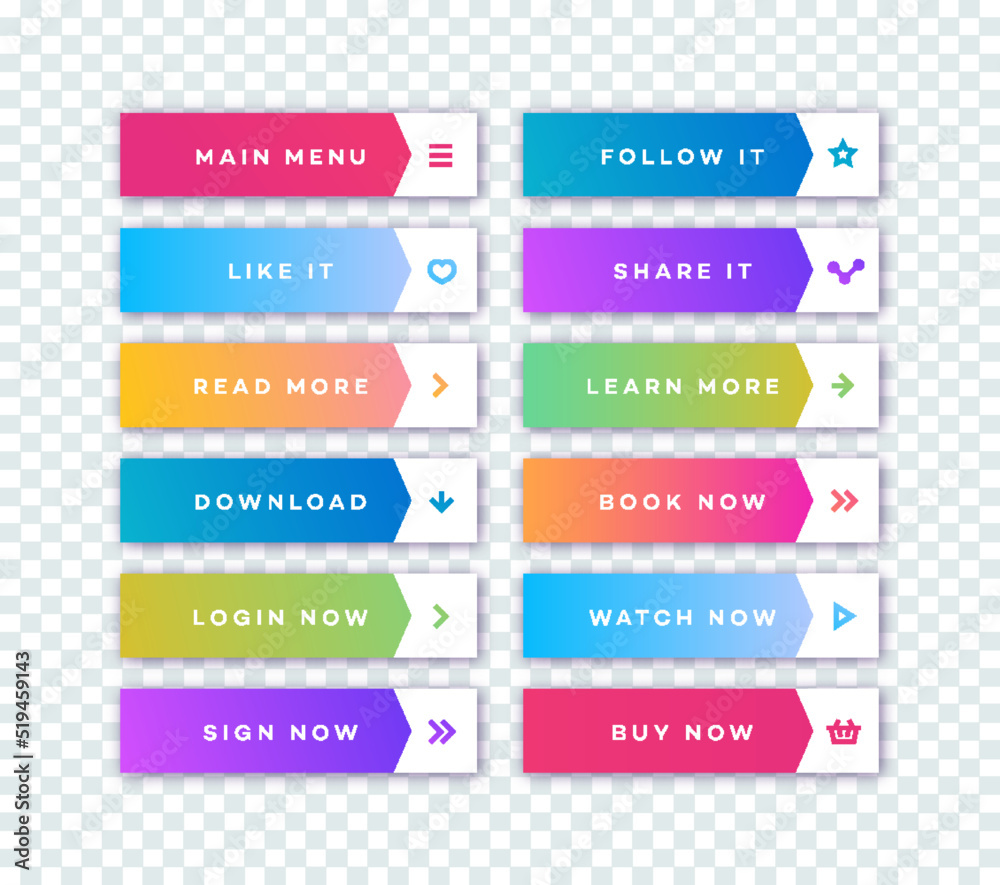 Vector button set modern gradient style with shadow isolated on ...