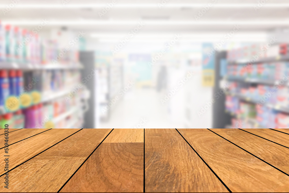 Empty old wooden vintage in front of shelf in the supermarket at ...