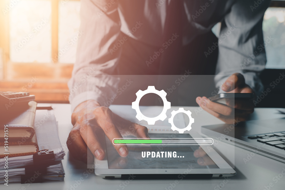 Update progress concept, Person waiting for installing update process ...