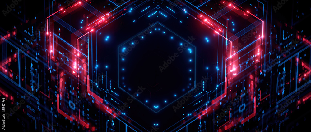 3D rendering of cyberpunk AI. Circuit board. Technology background ...
