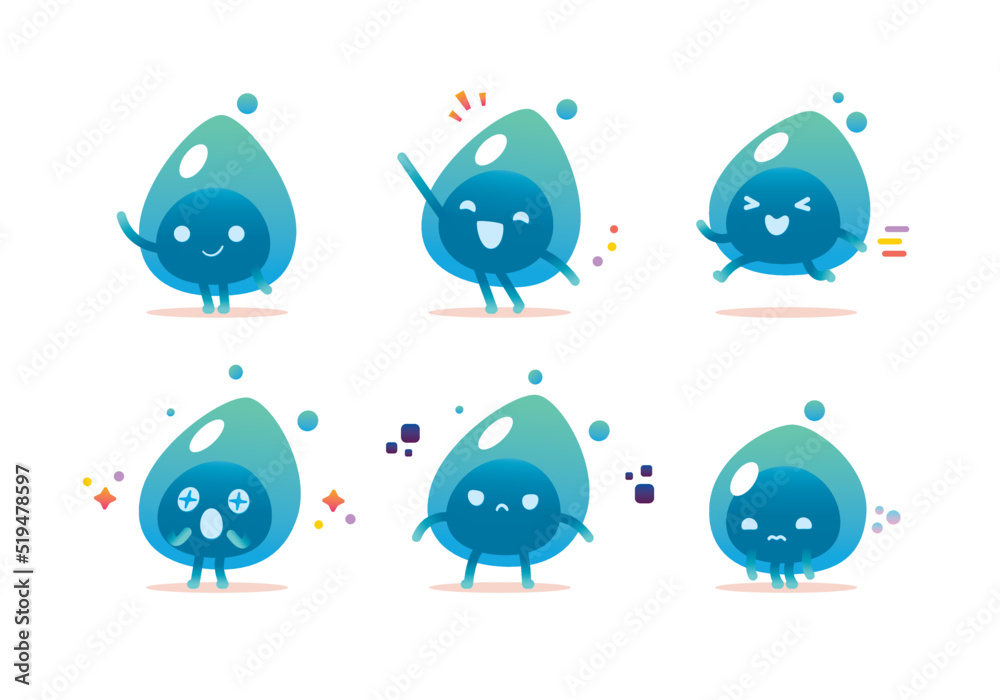 set of water element cartoon character mascot เวกเตอร์สต็อก | Adobe Stock