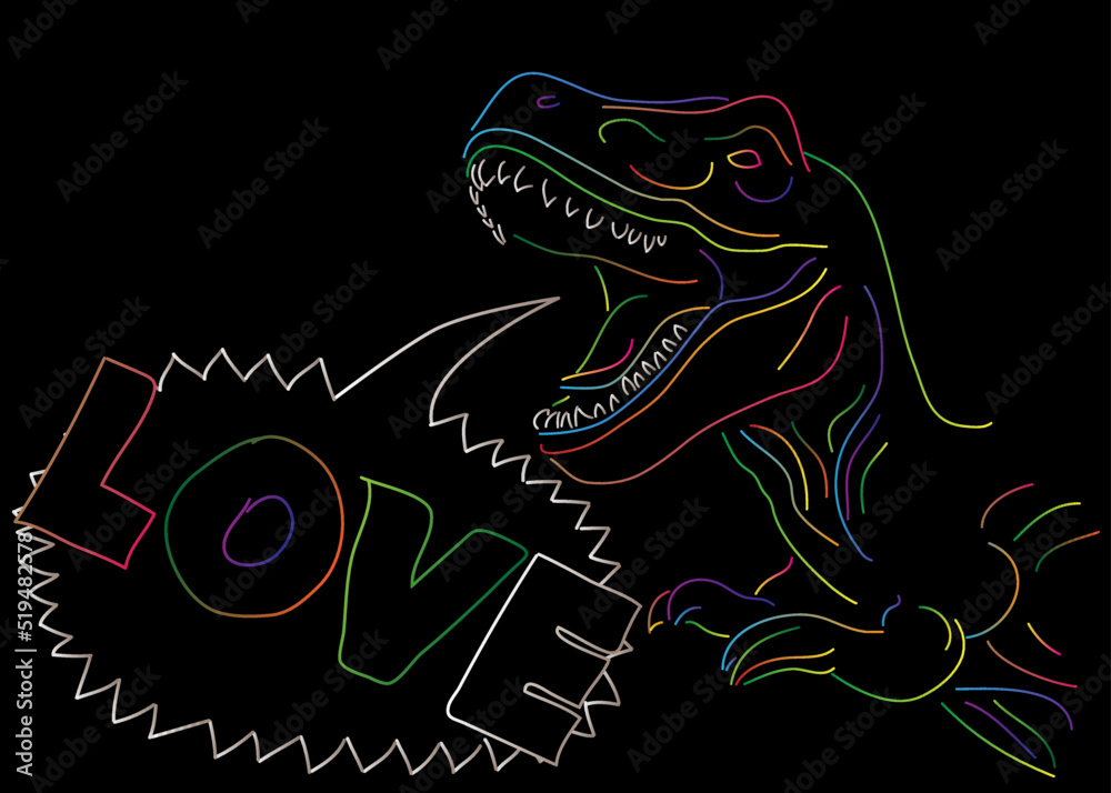 Dinosaur with speech bubble saying Love word. Tyrannosaurus Rex with ...