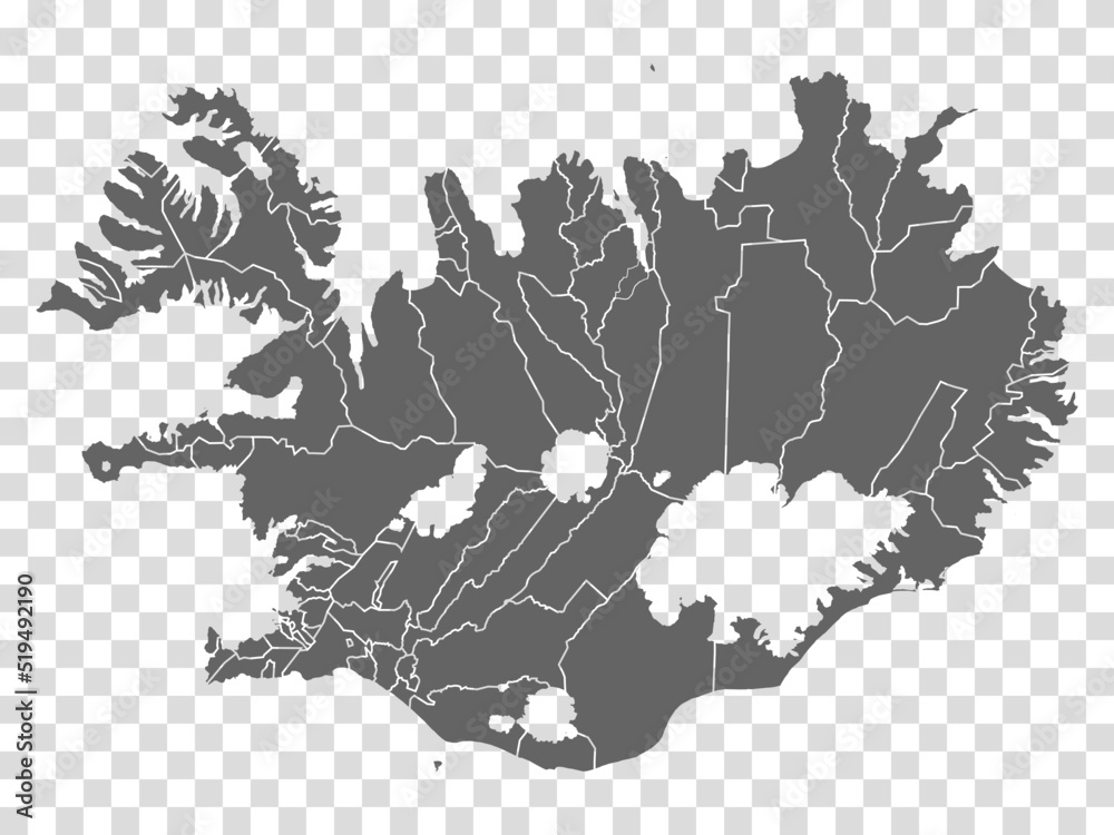 Blank map of Iceland in gray. High quality map Municipalities of ...