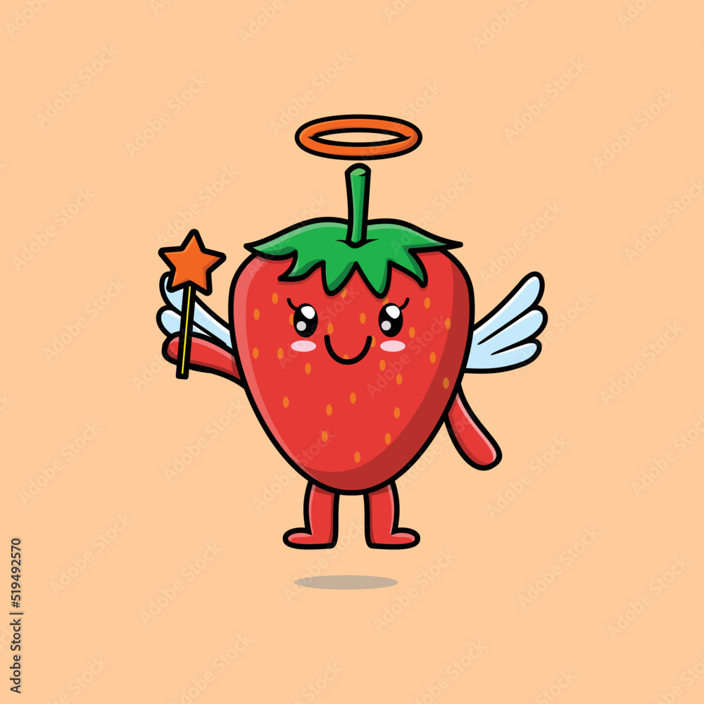 Cute Cartoon strawberry character in the form of fairy in flat cartoon ...