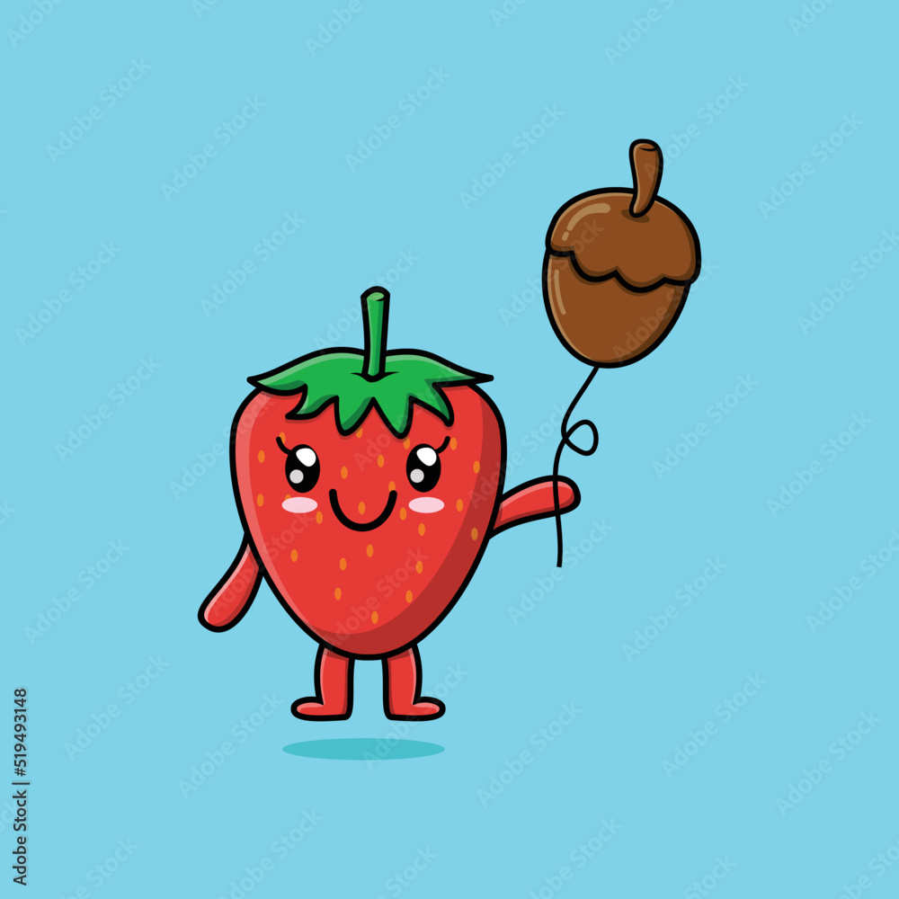 Cute cartoon strawberry floating with acorn balloon cartoon vector ... Cute cartoon strawberry floating with acorn balloon cartoon vector ...