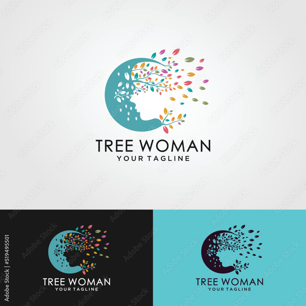 tree with female face and roots on white background, vector, Abstract ...