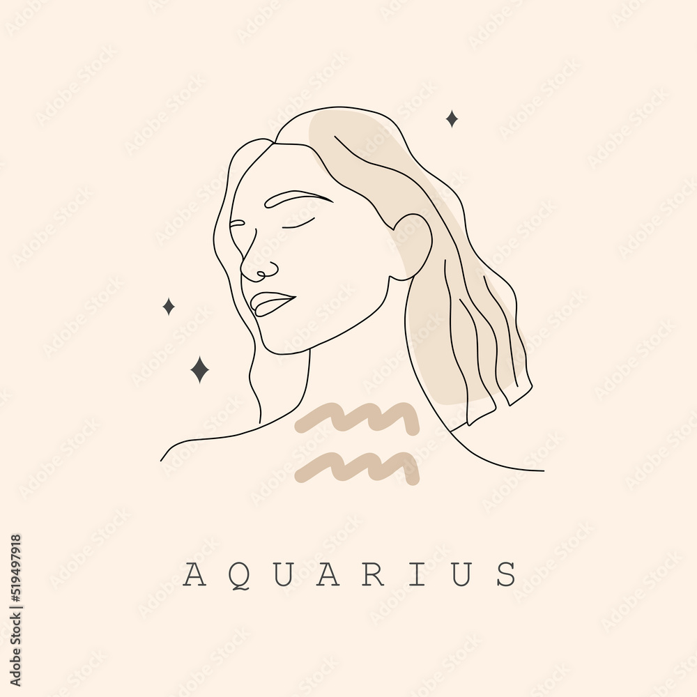 Aquarius zodiac sign. One line drawing. Astrological icon with abstract ...