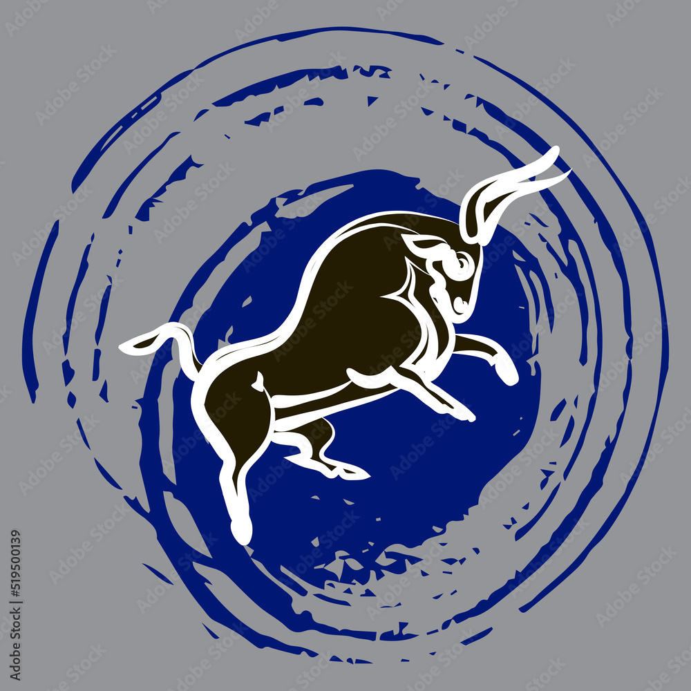 Black and white powerful angry bull. Strong ox reared up. Hand drawing ...