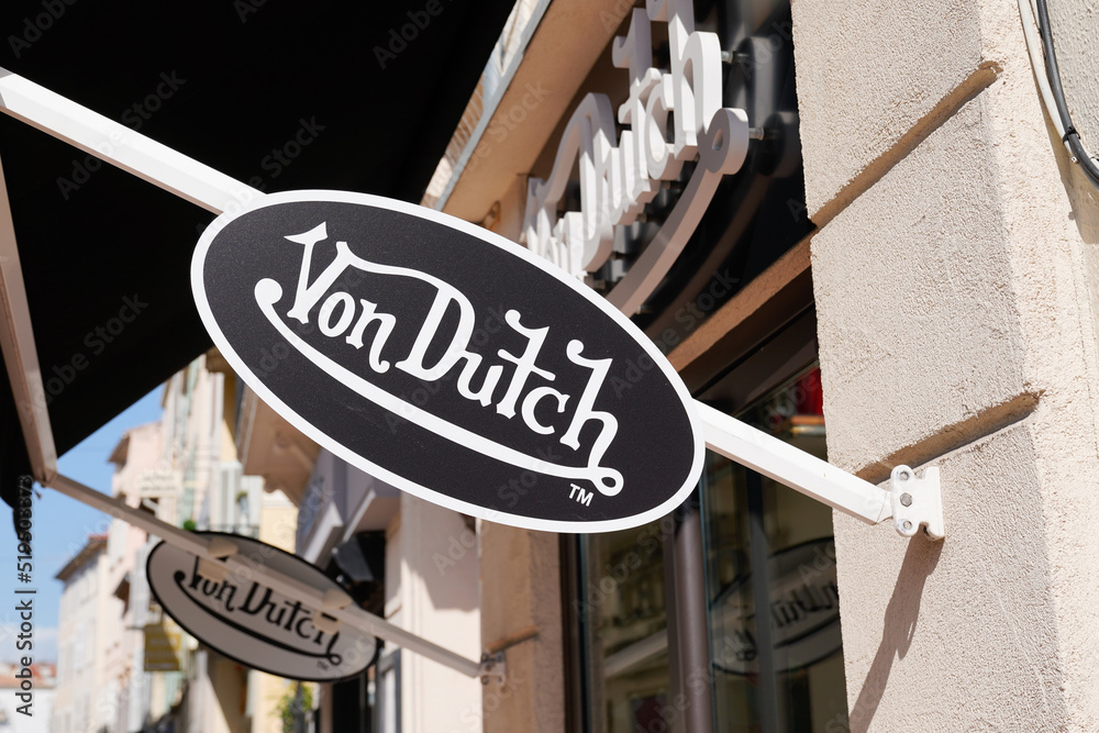 von dutch boutique brand logo and sign text on facade entrance fashion ...